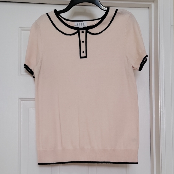 Elle | Sweaters | Elle Lt Pink Top With Black Accents | Poshmark